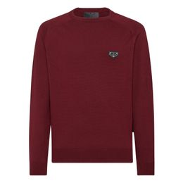 Rundhalspullover Philipp Plein "Rundhalspullover", Herren, Gr. S, 35, bordeaux, Obermaterial: 80% Baumwolle, 20% Wolle, Pullover Rundhalspullover