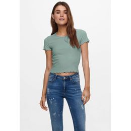 Only Damen Rundhalsshirt "ONLEMMA S/S SHORT TOP NOOS JRS", gr&uuml;n, Gr. S, unifarben, Jersey, Obermaterial: 65% Polyester, 30% Viskose, 5% Elasthan,