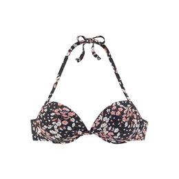 Lascana Damen Push-Up-Bikini-Top "Blair", schwarz, Gr. 40, gebl&uuml;mt, Polyamid, Bikini-Oberteile, mit floralem Design