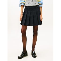Plisseerock Tommy Hilfiger "TIMELESS WOOL PLEATED MINI SKIRT", Damen, Gr. 38, schwarz night navy, Web, Obermaterial: 54% Polyester, 44% Wolle, 2% Elasthan, unifarben, regular fit kurz, R&ouml;cke, mit Wolle