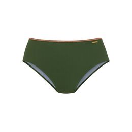 Bruno Banani Damen Bikini-Hose "Milano", gr&uuml;n, Gr. 36, gl&auml;nzend, unifarben, Recycling-Polyamid, Badehosen, mit kupferfarberner Paspel