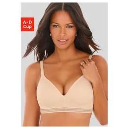 Bralette-BH Lascana "Freya", Damen, Gr. 85, Cup A, beige (puder), Spitze, Obermaterial: 36% Polyamid, 29% Polyester, 27% Baumwolle, 8% Elasthan, BHs, ohne B&uuml;gel mit eingearbeitetem Push-up Kissen, Dessous
