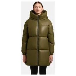 Wintermantel Khujo "Lorsa", Damen, Gr. S (36), olivgr&uuml;n, Obermaterial: 100% Polyurethan; Innenfutter: 100% Polyester; Wattierung: 100% Polyester; Beschichtung: 100% Polyurethan, loose fit ca. Mitte Oberschenkel, hoch geschlossener Ausschnitt, &Auml;rmel ohne &Auml;rmelschlitz B&uuml;ndchen mit Gummizug, M&auml;ntel Wintermantel, Winter Steppmantel in Kunstlederoptik