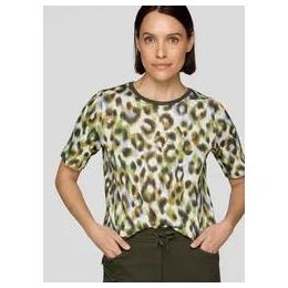 Kurzarmshirt Rabe, Damen, Gr. 50, khaki, Web, Obermaterial: 50% Baumwolle, 50% Viskose, animal-print, tailliert h&uuml;ftbedeckend, Rundhals, gerader Abschluss, Shirts, im Leo-Look