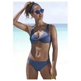 B&uuml;gel-Bikini-Top Lascana ACTIVE "Oceana", Damen, Gr. 42, Cup D, blau (rauchblau), Recycling-Polyamid, Bikini-Oberteile, mit Knotenoptik vorn