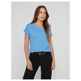 Rundhalsshirt Vila "VIDREAMERS NEW PURE T-SHIRT/SU-NOOS", Damen, Gr. XL, blau (blissful blau), Jersey, Obermaterial: 50% Baumwolle, 50% Polyester, unifarben, regular fit normal, Rundhals, Shirts Rundhalsshirt, Basic Damen-T-Shirt mit Rundhalsausschnitt und umgeschlagenen &Auml;rmeln