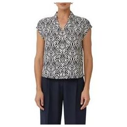 Kurzarmbluse s.Oliver BLACK LABEL, Damen, Gr. 46, blau, Web, Obermaterial: 100% Viskose, bedruckt, regular fit taillenbedeckt, V-Ausschnitt, Blusen, mit All-Over Print