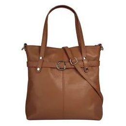 Shopper CLUTY, Damen, Gr. B/H/T: 30cm x 31cm x 11cm onesize, braun (cognac), Leder, leicht gl&auml;nzend, unifarben, Taschen Shopper, echt Leder, Made in Italy