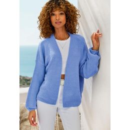 VIVANCE BY LASCANA Strickjacke blau Gr. 1 f&uuml;r Damen. Mit ohne Ausschnitt. Figurumspielend