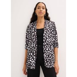 bonprix bedruckter Longblazer, schwarz, Gr.48, graphisch bedruckter Longblazer mit gerafften 3/4-&Auml;rmeln
