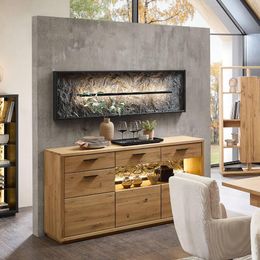 Pharao24.de Wohnzimmereinrichtung Sideboard 166 cm breit aus Wildeiche Massivholz (zweiteilig)