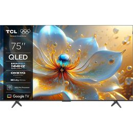 TCL 75T8C, QLED-Fernseher 189.3 cm (75 Zoll), schwarz, UltraHD/4K, Google TV, Triple Tuner, 144Hz Panel