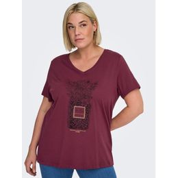 Kurzarmshirt Only CARMAKOMA "CARLYDIA LIFE SS V-NECK REG TEE JRS", Damen, Gr. L, zinfandel print:perffume, Jersey, Obermaterial: 100% Baumwolle, bedruckt, regular fit, V-Ausschnitt, Shirts Kurzarmshirt