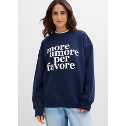 bonprix Oversize-Sweatshirt aus Baumwollmix, blau, Gr.44/46 (L), Lockeres Sweatshirt mit Schriftzug, 60% Baumwolle