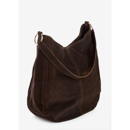 bonprix Veloursledertasche mit dekorativem Zusatzriemen, braun, Veloursleder