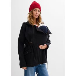 bonprix 3-in-1 Sweatjacke f&uuml;r die Schwangerschaft und danach mit Babyeinsatz, schwarz, Gr.36/38 (S), H&uuml;ftlange Umstandsjacke mit Trageeinsatz f&uuml;r das Baby, 60% Baumwolle
