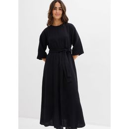 bonprix Midikleid aus weicher Baumwolle, schwarz, Gr.42, Musselin-Kleid mit Rundhalsausschnitt und Schlitz am R&uuml;ckenausschnitt, 100% Baumwolle