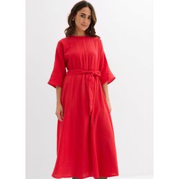 bonprix Midikleid aus weicher Baumwolle, rot, mit Baumwolle