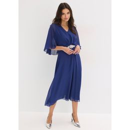 bonprix Chiffonkleid mit Strassstein-Applikation, blau, Gr.50, Weitschwingendes Midikleid aus feinem Chiffon mit einer Strasssteinapplikation in der Taille