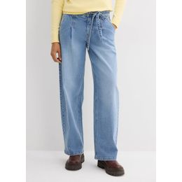 bonprix Barrel-Jeans Mid Waist, blau, Gr.42, Barrel-Jeans Mid Waist mit Bindeband, 99% Baumwolle