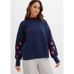 bonprix Oversize Sweatshirt aus Baumwoll-Mix, blau, Gr.40/42 (M), Sweatshirt loose fit mit Puffprint an den &Auml;rmeln, 60% Baumwolle