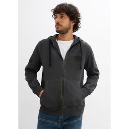 bonprix Kapuzen-Sweatjacke in ausgewaschener Optik, schwarz, Gr.56/58 (XL), Moderne Sweatjacke cool gewaschen - jedes Teil ein Unikat!, aus 100% Baumwolle