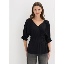 bonprix Tunika-Shirt aus Viskose-Mix, schwarz, Gr.48/50 (XL), Figurschmeichelndes Carmen-Shirt