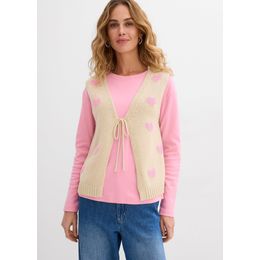 bonprix Strick-Weste aus Baumwoll-Mix, beige, Gr.40/42 (M), Modische Strickweste mit Herz-Details, 50% Baumwolle