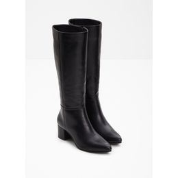 bonprix Stiefel aus Leder, schwarz, Gr.36, Vielseitig kombinierbarer Absatz-Stiefel aus Leder, aus Nappaleder