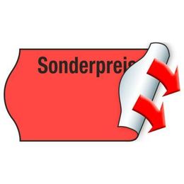 Preisetiketten METO&reg;, f&uuml;r 1-zeilige Preisauszeichner, Aufdruck &bdquo;Sonderpreis&ldquo;, permanenthaftend, Wellenrand, FSC&reg;-Papier, rot, 6 Rollen mit 1000 St&uuml;ck
