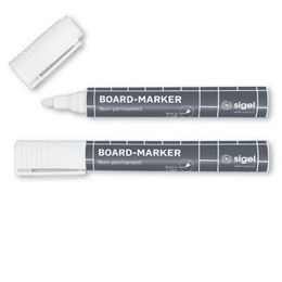 Sigel Whiteboardmarker, Rundspitze, Strichst&auml;rke 2-3 mm, trocken und feucht abwischbar, Schreibfarbe wei&szlig;, 2 St&uuml;ck