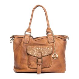 Mia Tomazzi Leder-Schultertasche "Sirio" in Hellbraun - (B)34 x (H)29 x (T)13 cm - 76% | Damen-taschen