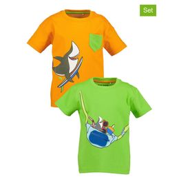 Blue Seven 2er Set: Shirts in Gr&uuml;n/ Orange - 50% | Gr&ouml;&szlig;e 122 | Kinder-oberteile