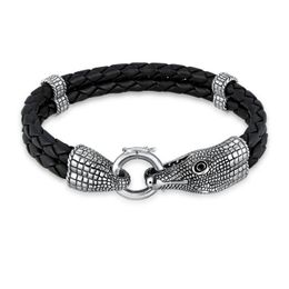 Kuzzoi Armb&auml;nder - Armband Herren Lederband Krokodil in 925 Sterling - Gr. 19 CM - in Silber - f&uuml;r Damen