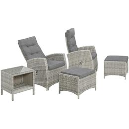 Konifera &raquo;Monaco&laquo; Set, 2x Sessel, 2x Hocker, 1x Tisch 49x49 cm, inkl. Auflagen, Aluminium, 11 Stk. tlg. Polyrattan, R&uuml;ckenlehnen stufenlos verstellbar