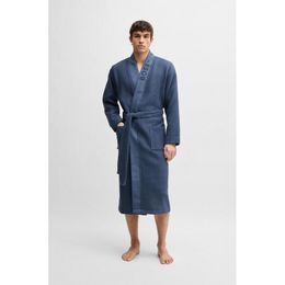 BOSS Herren BOSS Morgenmantel &raquo;Waffle Kimono&laquo; mit gro&szlig;em BOSS Logo aus Velours blau XL