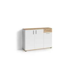 ByLiving Sideboard Jakob in Wei&szlig; / Artisan Eiche - (B) 110 x (H) 83,5 x (T) 35,5 cm | Gr.: onesize