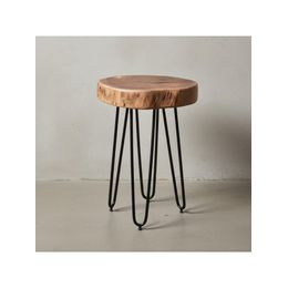 KADIMA DESIGN Beistelltisch Massivholz | Baumstammoptik, Metallbeine, Robust in Beige | Gr.: onesize