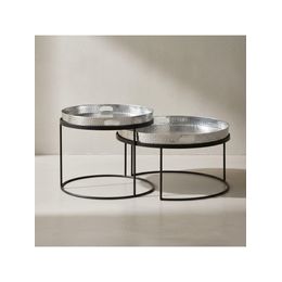 KADIMA DESIGN Couchtisch | 2er Set, Silber/Schwarz, Tablett, Rund in Silber | Gr.: onesize