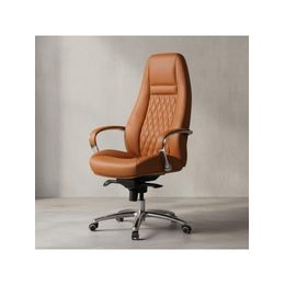 KADIMA DESIGN Chefsessel Echtleder | Ergonomisch, Alu-Fu&szlig;kreuz, 120kg, 8h Nutzung in Beige | Gr.: onesize