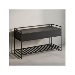 KADIMA DESIGN Schuhbank Massivholz | Mango/Metall, 90x52cm, Schwarz, mit Regal in Schwarz | Gr.: onesize