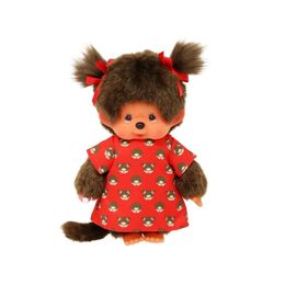 M&auml;dchen im Monchi-Kleid | 20 cm Monchhichi Puppe | zwei rote Z&ouml;pfchen | Gr.: onesize