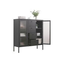 Mein-Regal Highboard Paris aus Metall mit Schubladen und Glast&uuml;ren in Schwarz | Gr.: onesize