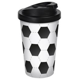 GEDA LABELS Coffee to go Becher Fu&szlig;ball in Schwarz - 400 ml | Gr.: onesize
