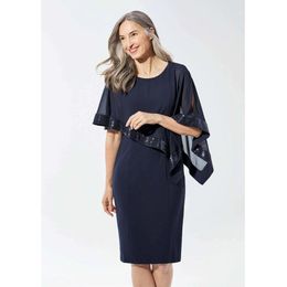 GOLDNER Kurzgr&ouml;&szlig;e: Kleid mit raffiniertem Chiffon&uuml;berwurf in mitternachtsblau | Gr.: 24