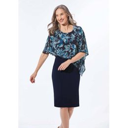 GOLDNER Elegantes Abendkleid mit Pailletten in marine / mykonosblau / gebl&uuml;mt | Gr.: 52