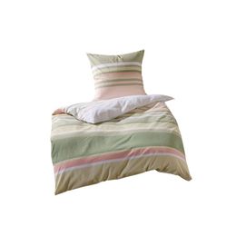 Traumschlaf Bettw&auml;sche Streifen in gr&uuml;n | Gr.: 155 x 220 + 80 x 80 cm