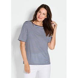 GOLDNER Kurzgr&ouml;&szlig;e: Stilvolles Streifenshirt f&uuml;r Damen in marine / wei&szlig; / geringelt | Gr.: 22