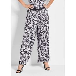 GOLDNER Kurzgr&ouml;&szlig;e: Florale, elegante VERA Hose in marine / wei&szlig; / gebl&uuml;mt | Gr.: 20
