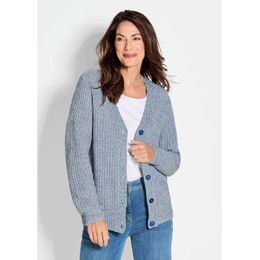GOLDNER Kurzgr&ouml;&szlig;e: Langarm Strickjacke mit V-Ausschnitt in marine / wei&szlig; / gemustert | Gr.: 23